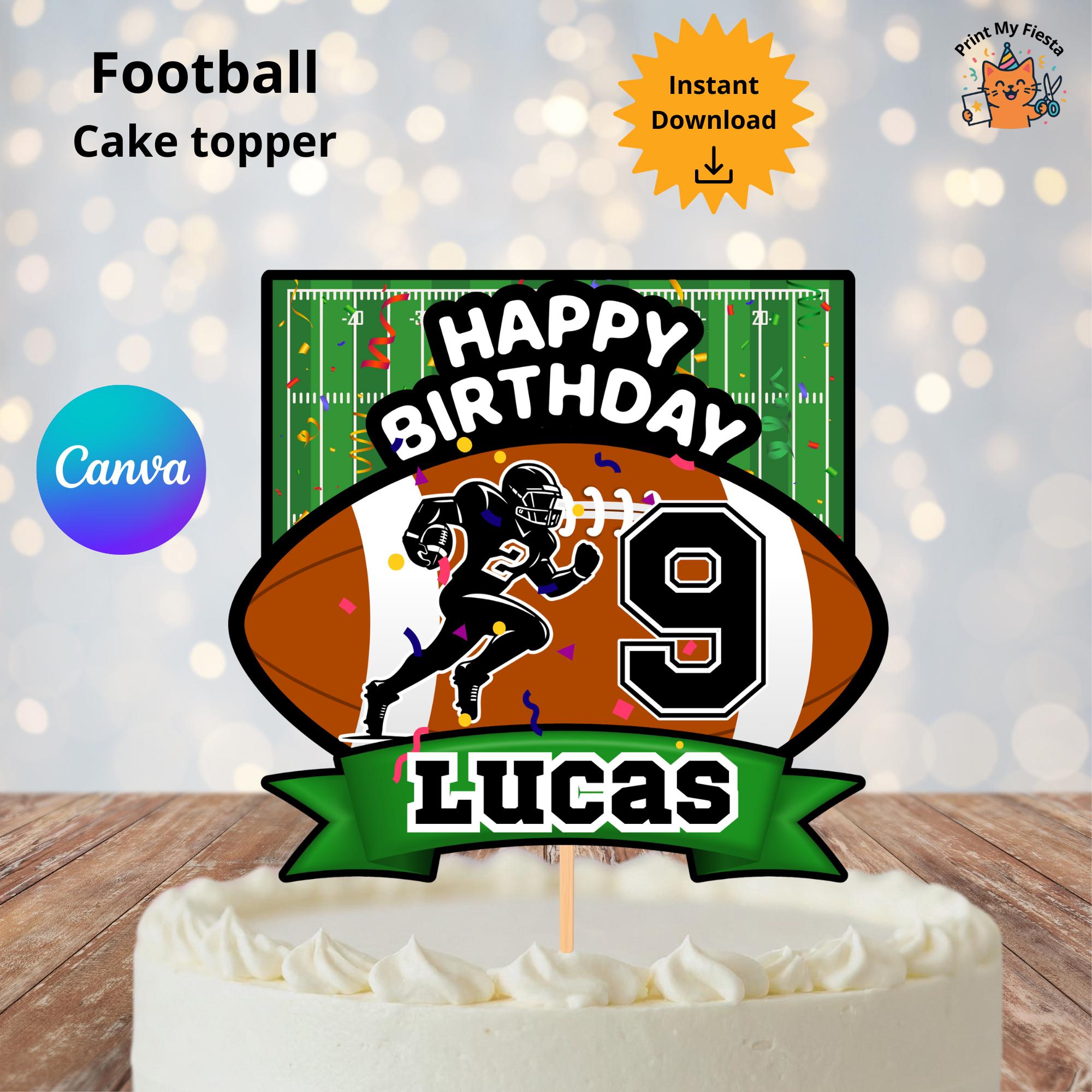 Personalized Football Cake Topper: DIY Party Template, Canva, Instant ...