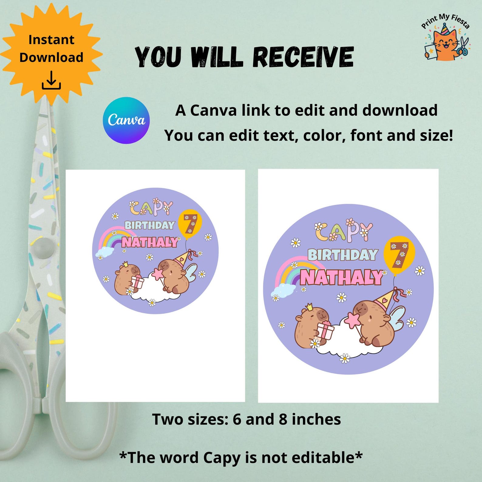 Personalized Capybara Round Cake Topper: Cappy Birthday Party (digital ...