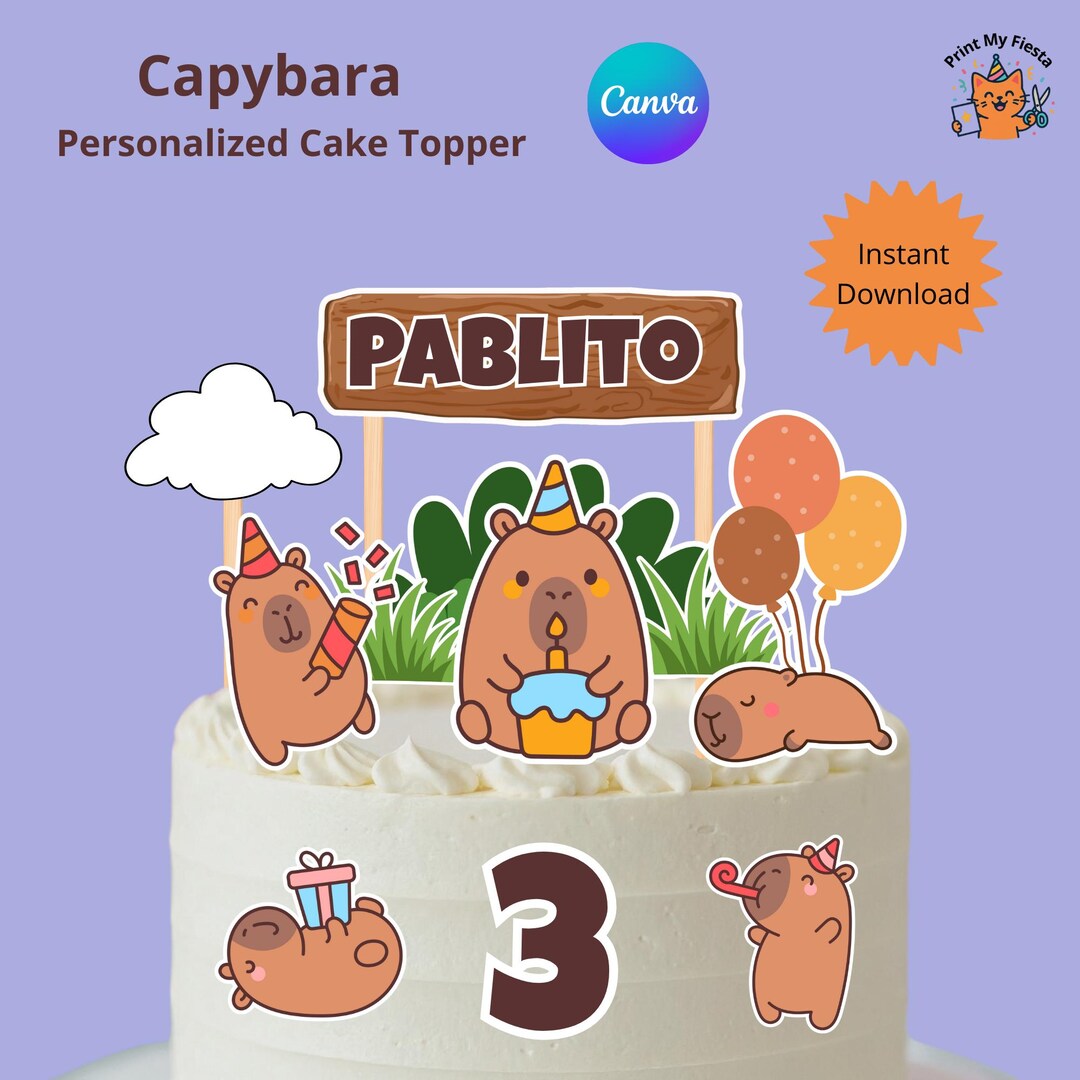 Personalized Capybara Cake Topper: Cappy Birthday Party (digital ...