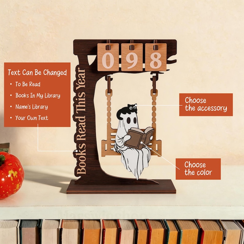 Wooden Ghost Reading Tracker Sign, Books Read This Year Decor - Etsy