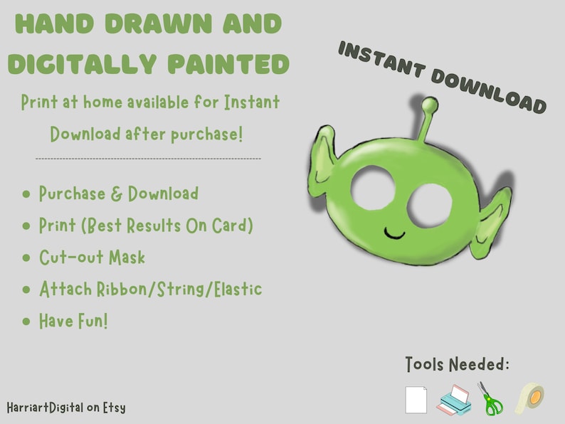 Digital Alien Mask | Printable Alien Mask | Printable Party Masks ...