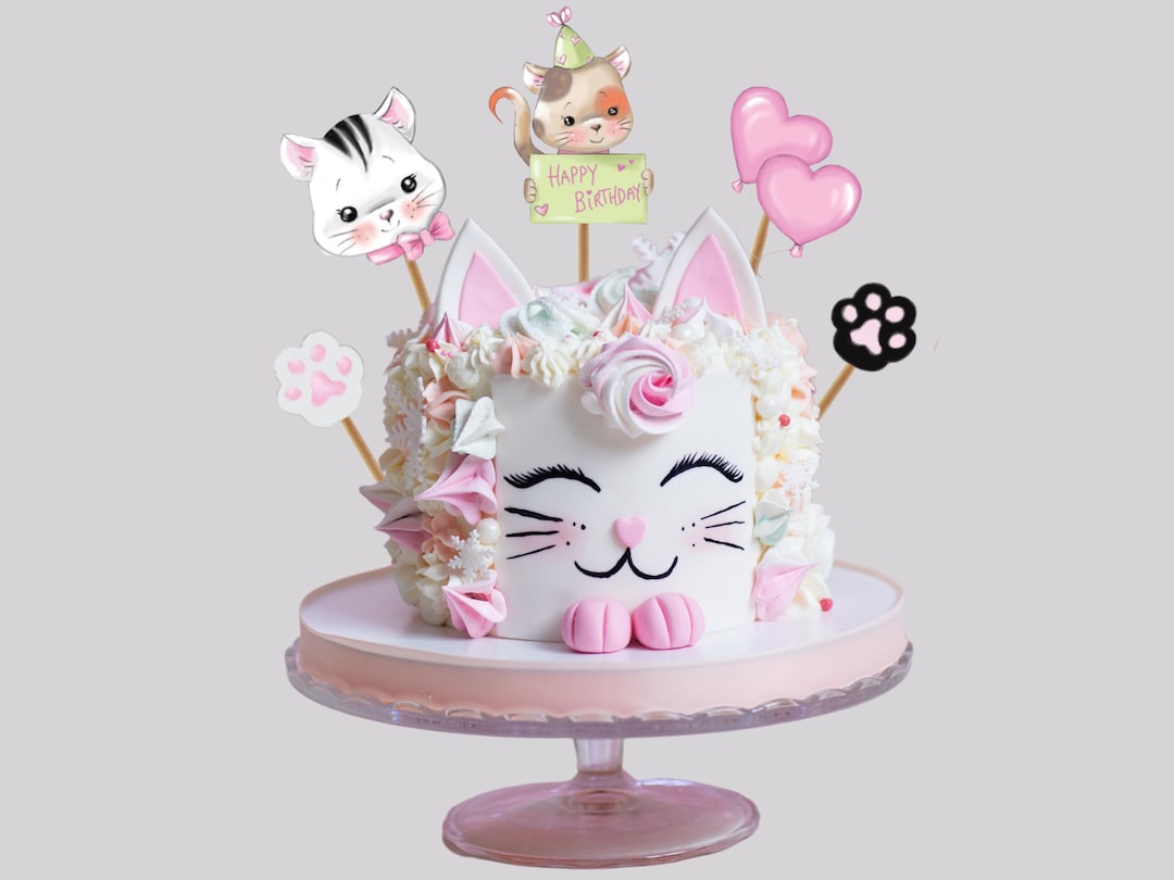 Digital Cat Cake Toppers | Printable Party Decorations | Cat Birthday ...