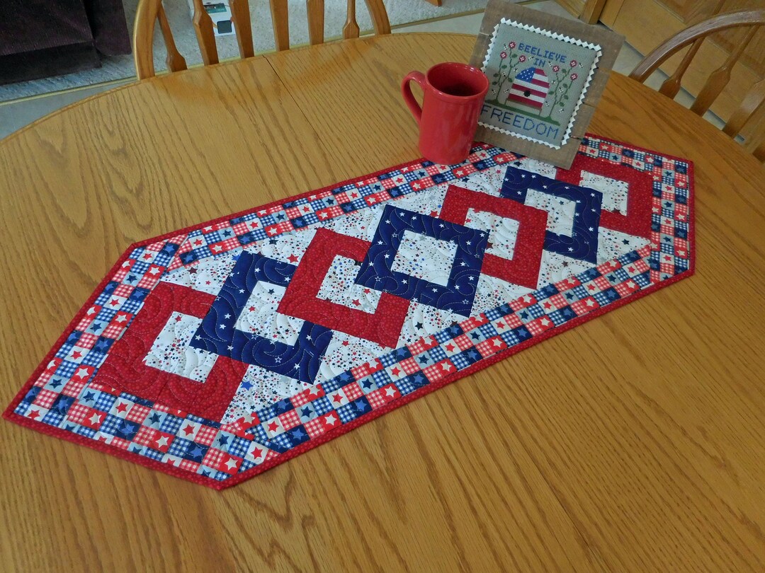 Patriotic Quilted Table Runner, Red White and Blue, Americana, Stars ...