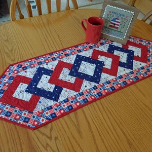 Patriotic Quilted Table Runner, Red White and Blue, Americana, Stars ...