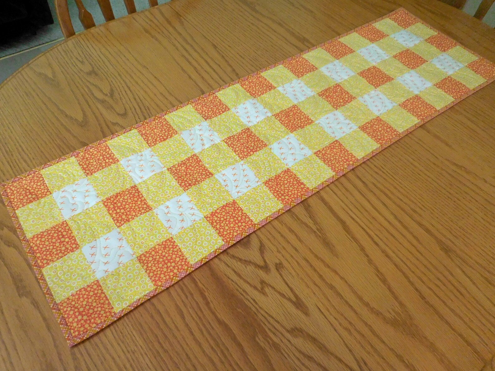 Quilted Table Runner, Farmhouse, Gingham, Orange Yellow Home Decor ...