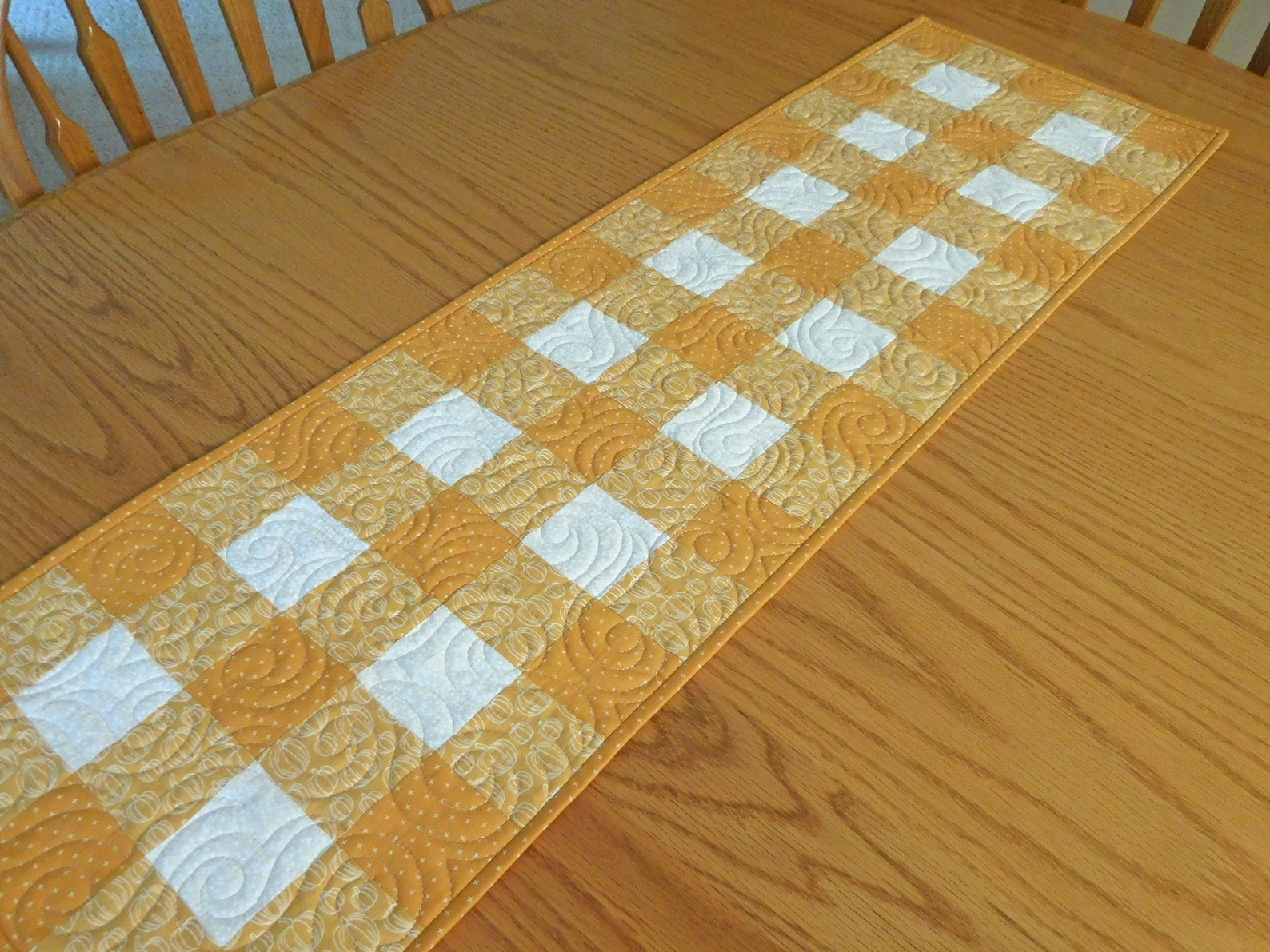 Quilted Table Runner Farmhouse Gingham Gold Home Decor | Etsy