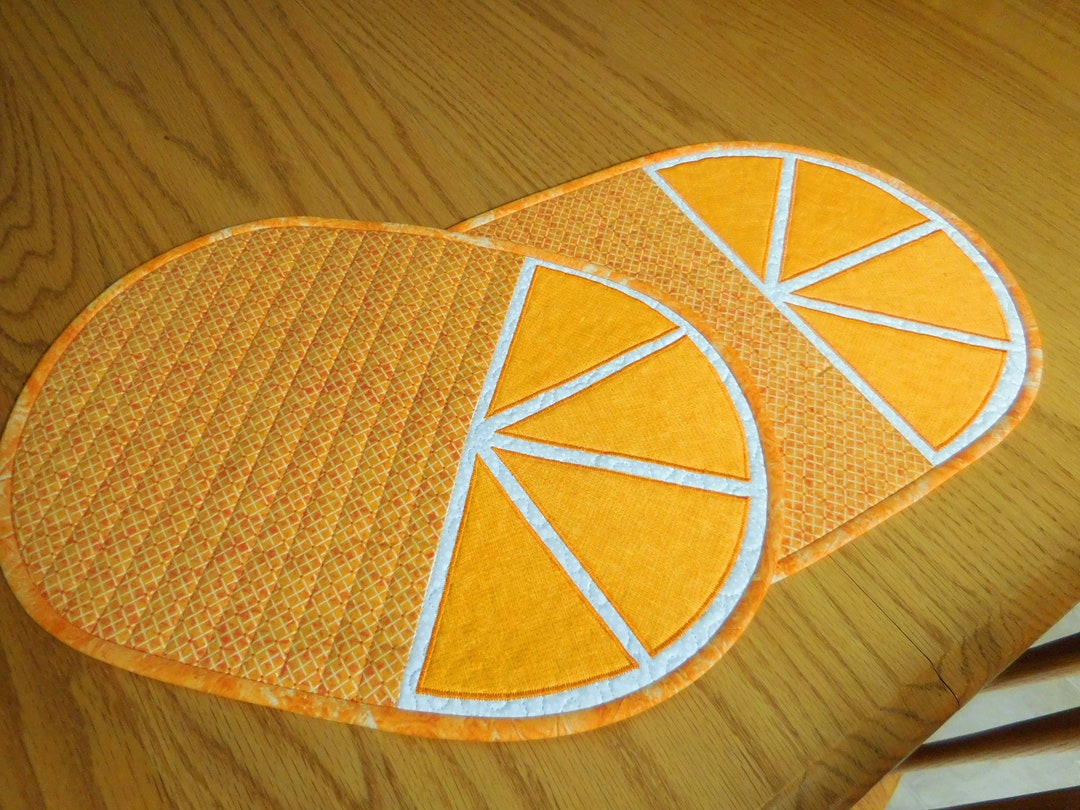 Set of Two Quilted Place Mats, Two Oval, Orange Fruit, Citrus Table ...