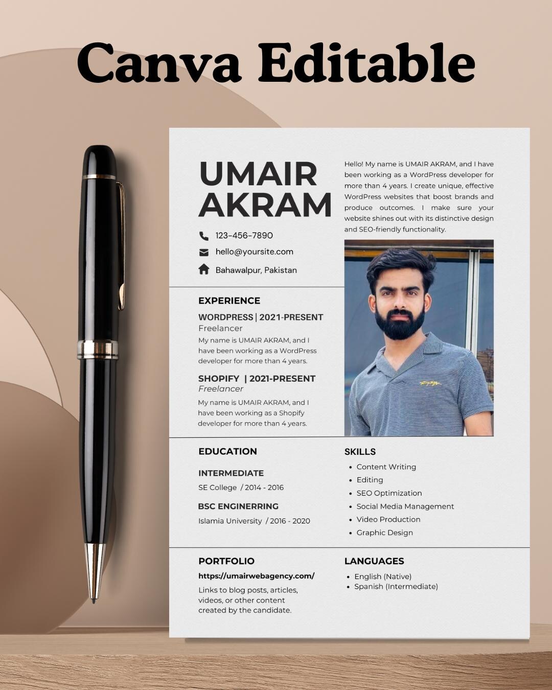 Modern 1 Page Resume Template for Word | Professional CV (instant ...