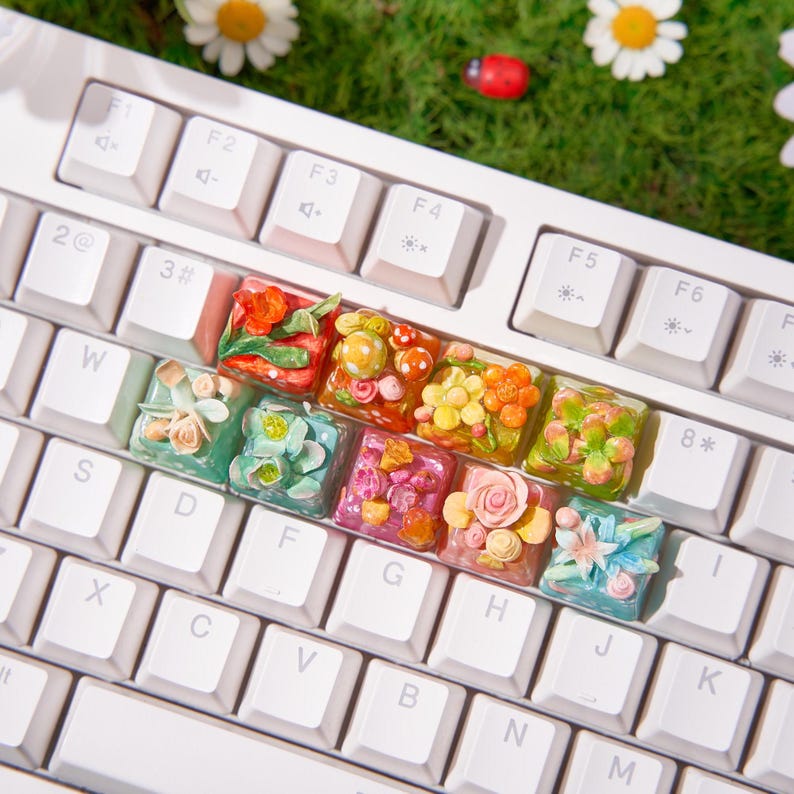 Handmade Blue Flower Artisan Keycap, Sculpted Floral Mechanical ...