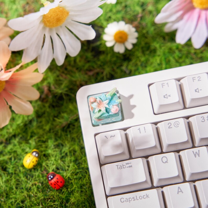 Handmade Blue Flower Artisan Keycap, Sculpted Floral Mechanical ...