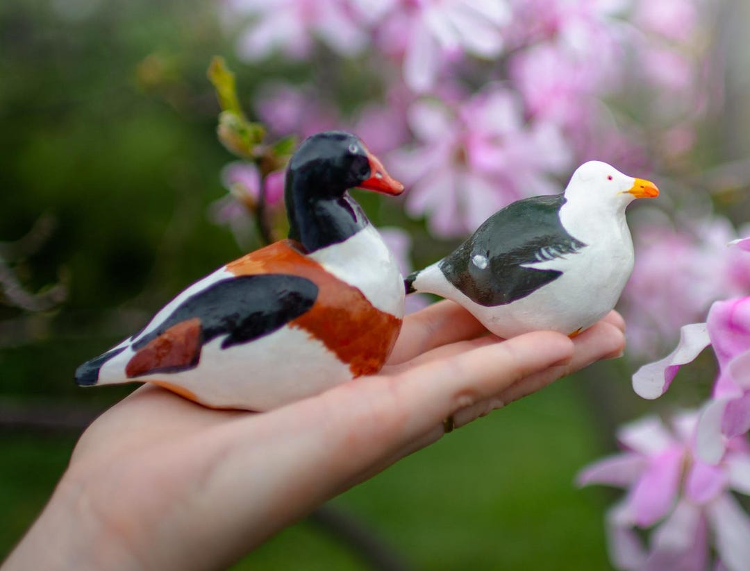 Handmade Bird Figurine, Polymer Clay Animal Miniature, Seagull and Duck ...