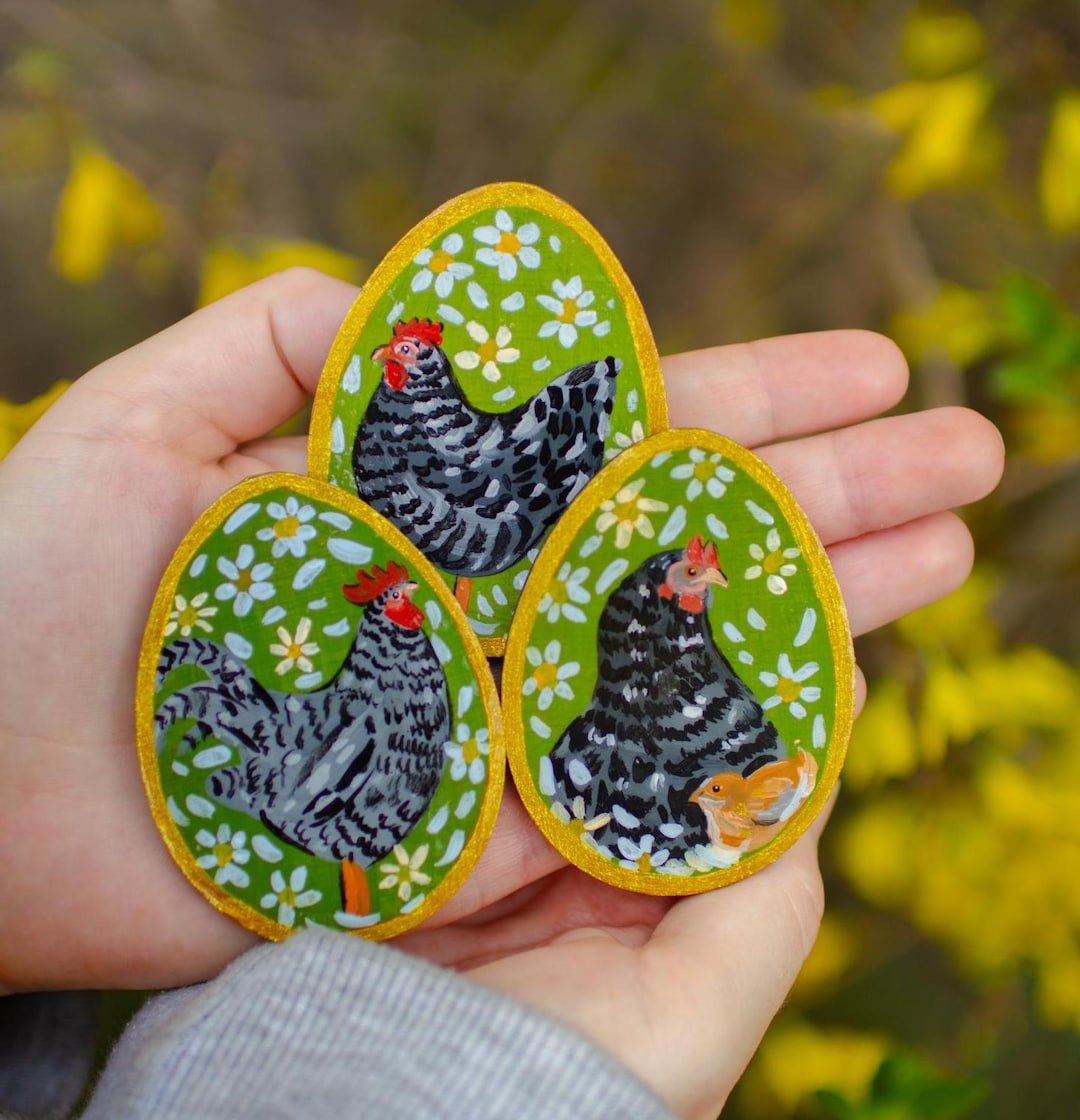 Hand-painted Easter Egg Magnets, Wooden Chicken & Rooster Magnets, Cute ...