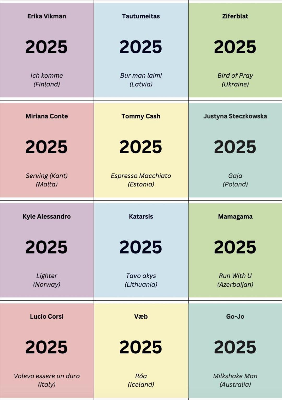 60 Cards | ESC Hitstar Music Card Game (eurovision Song Contest 2025 ...