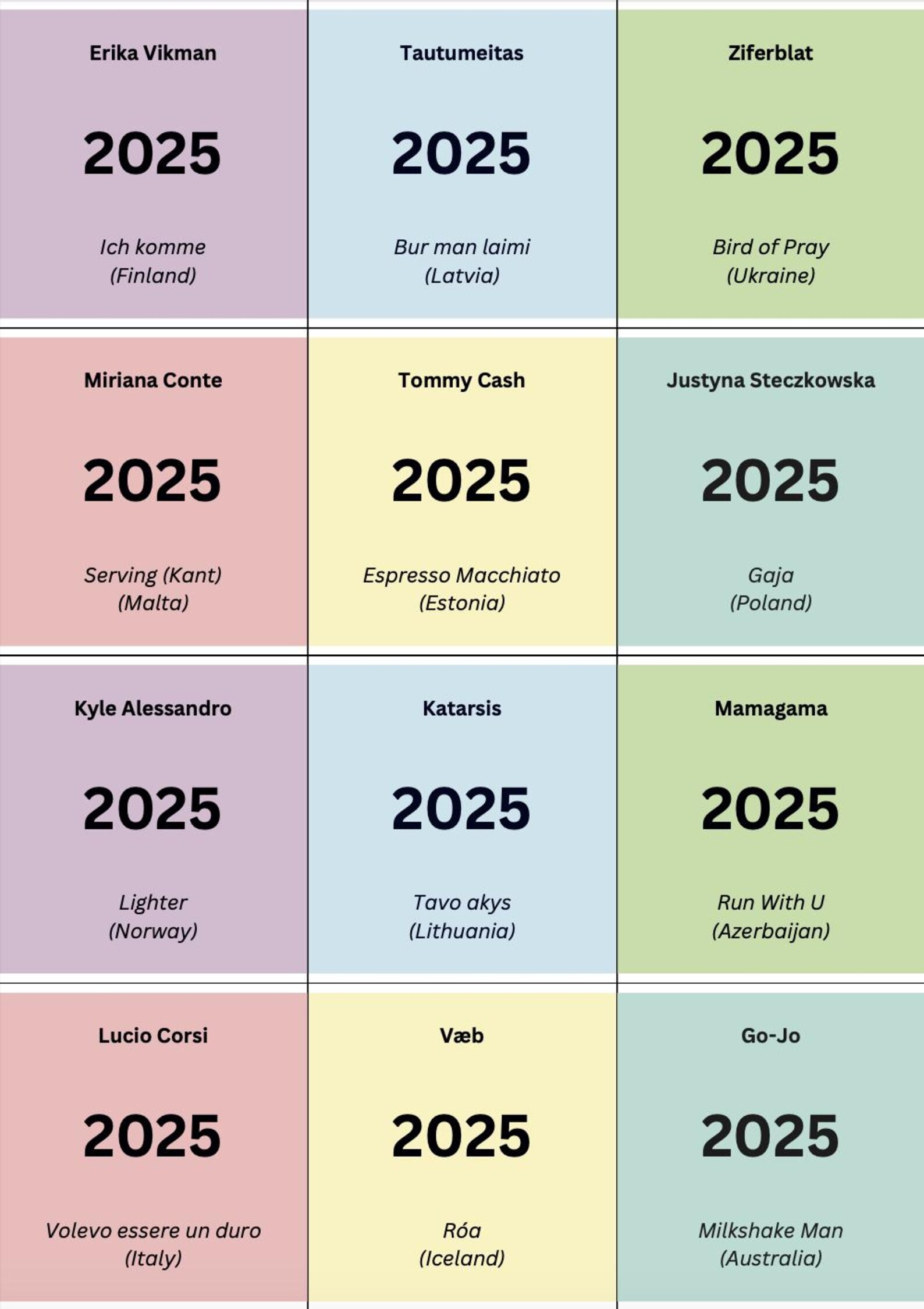 60 Cards | ESC Hitstar Music Card Game (eurovision Song Contest 2025 ...