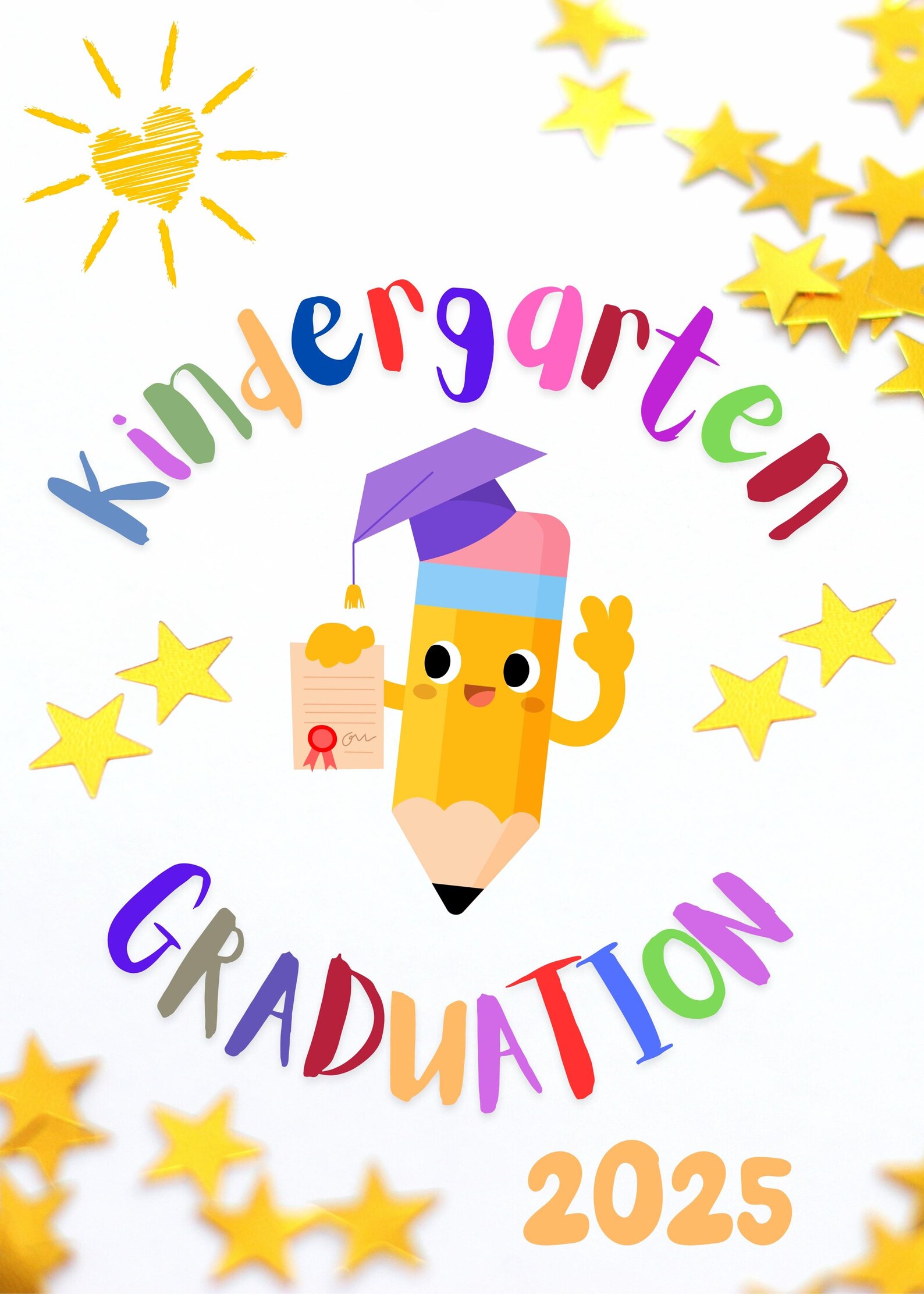 Kindergarten Graduation Card – Cute Pencil Design for Kids - Colorful ...