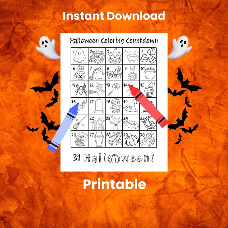 Printable Halloween Coloring Countdown Calendar: (PDF & JPG) Multiple ...