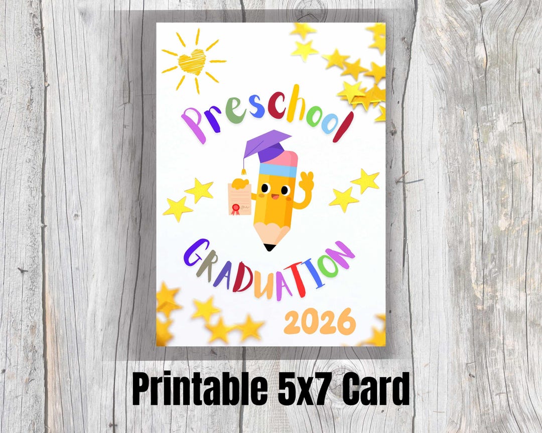 Preschool Graduation Card 2026, Cute Pencil Design for Kids Colorful ...