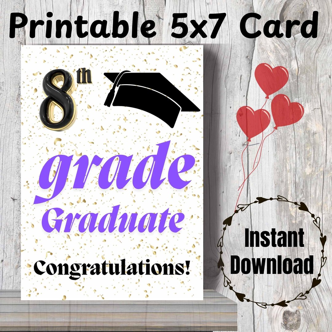 8th Grade Graduation Card: Purple Congrats Design (PDF & JPG) - Etsy