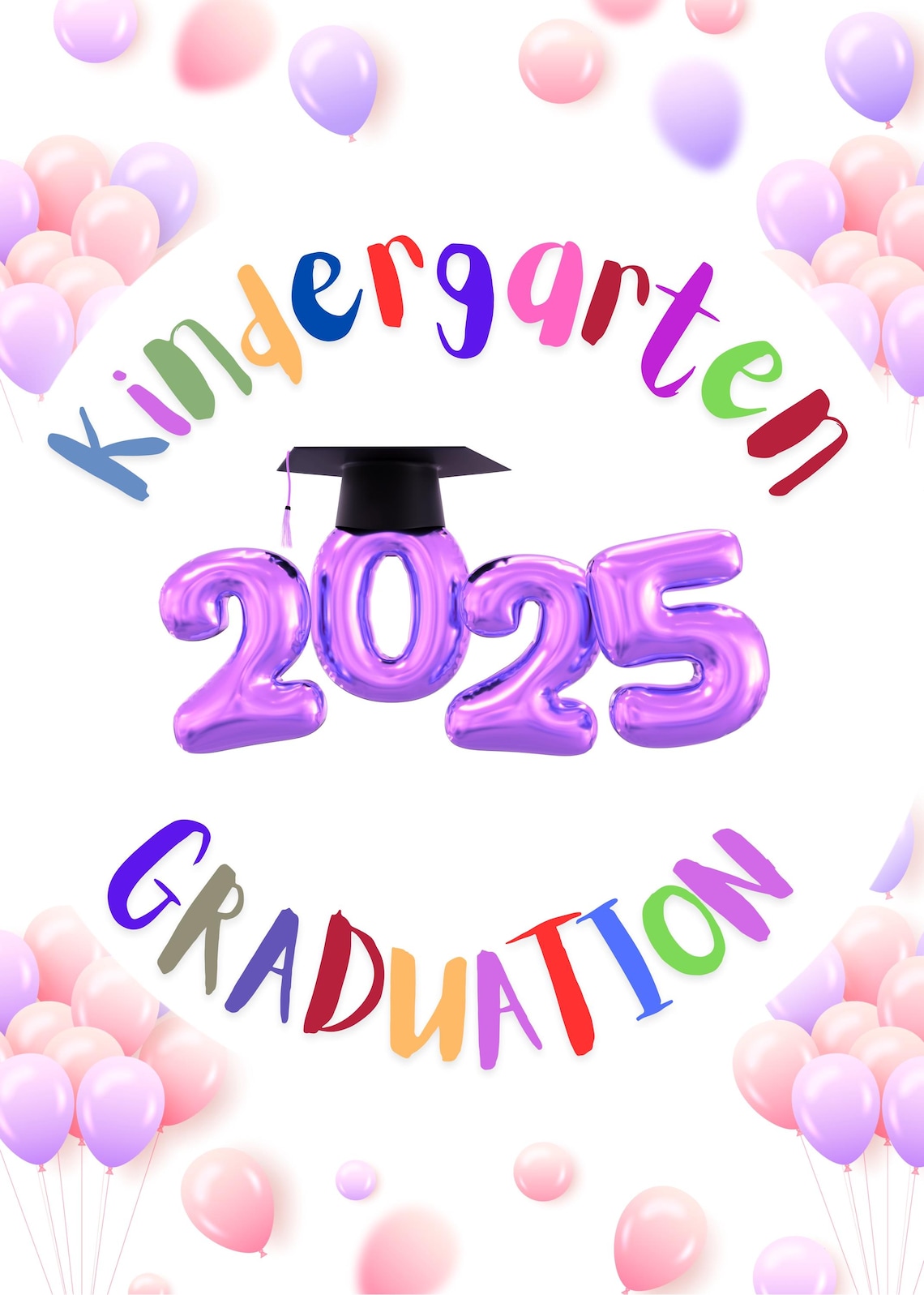 Kindergarten Graduation Card – Cute Balloon Design for Kids - Colorful ...