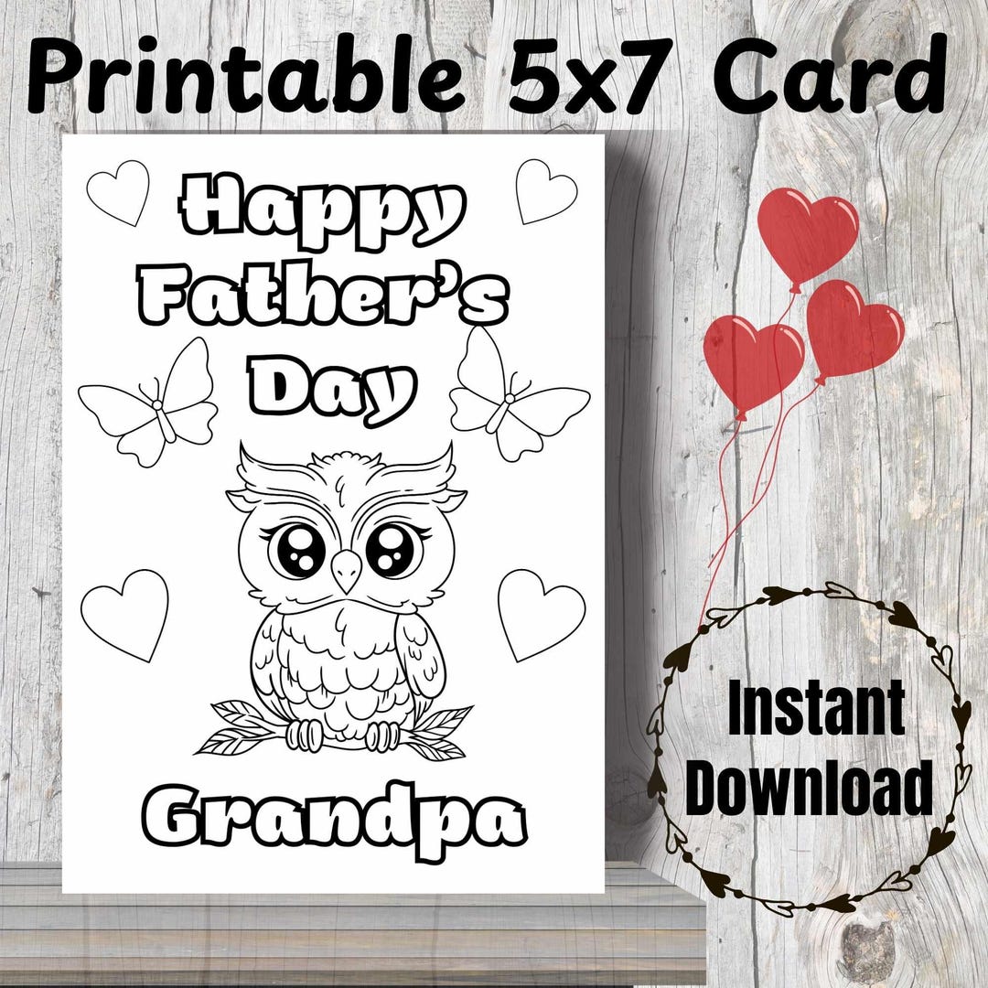 Printable Father's Day Card for Grandpa: Owl Coloring Page (PDF) - Etsy