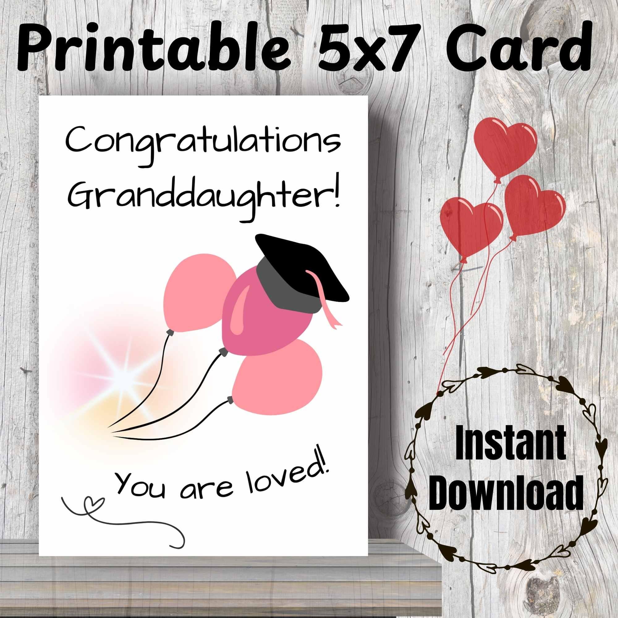 Granddaughter Graduation Card Printable - Balloons Graduation Gift From ...