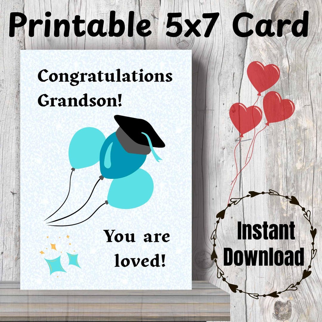 Grandson Graduation Card Printable - Blue Balloons Graduation Gift From ...