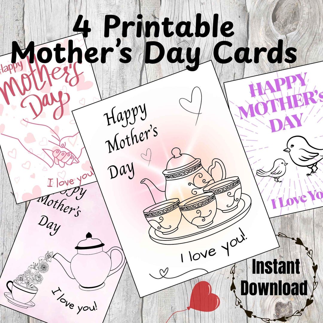 Mother’s Day Cards – I Love You! - 4 Printable Cards Bundle – Instant ...