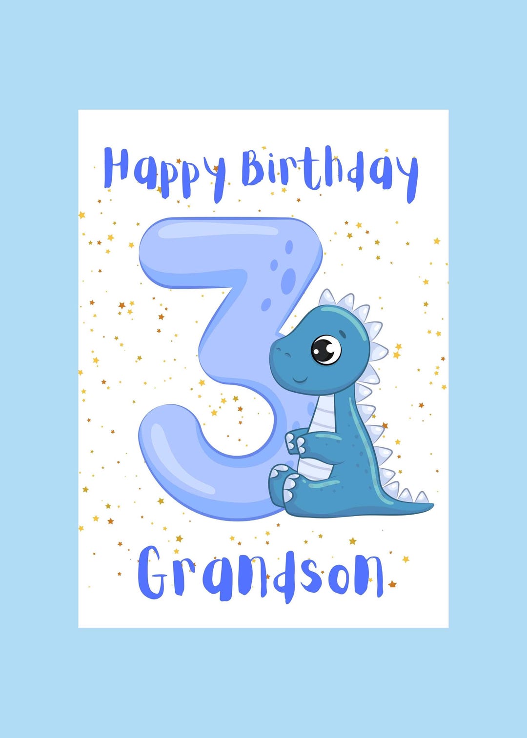 Grandson 3rd Birthday Card Cute Dinosaur Printable digital Download Grandson 3rd Birthday Card Cute Dinosaur Printable digital Download