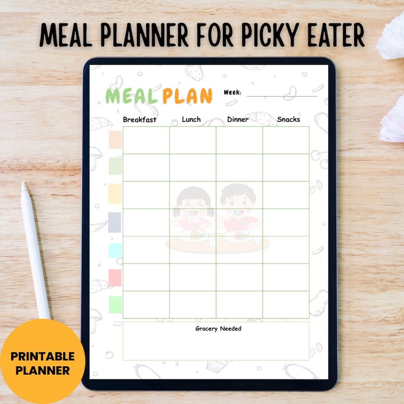 Picky Eater Meal Chart | Minimalist Planner | Kids Meal Planner ...