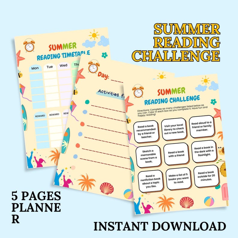 Summer Reading Challenge | Printable Reading Challenge | Kids Activity ...