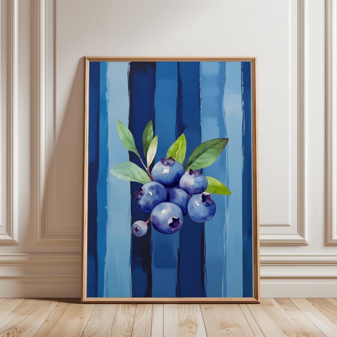Blueberry Wall Decor, Blueberry Fruit Poster, Vibrant Blue Stripes ...