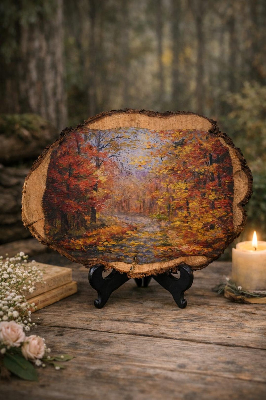 Rustic Autumn Forest Wood Slice Art, Woodsy Cabin Decor - Etsy