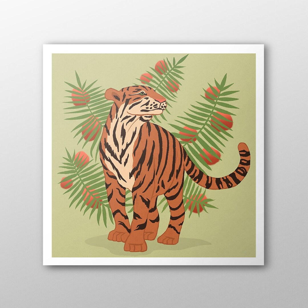 Palm Tiger Art Print | Unframed Giclée Art Print | Psychedelic Jungle Painting - Etsy