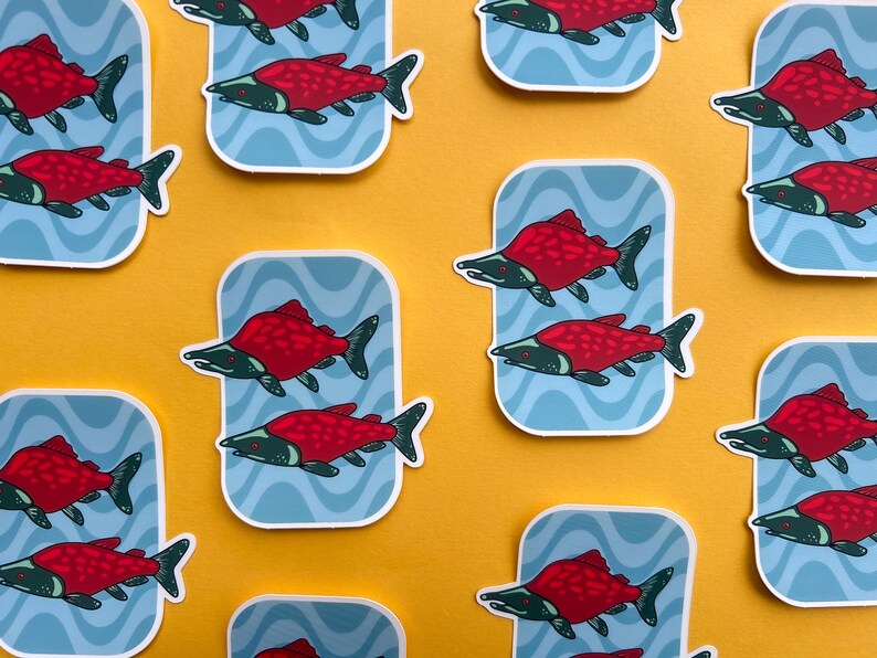 Sockeye Salmon Sticker | Waterproof Vinyl Decal | Original Artwork by ...