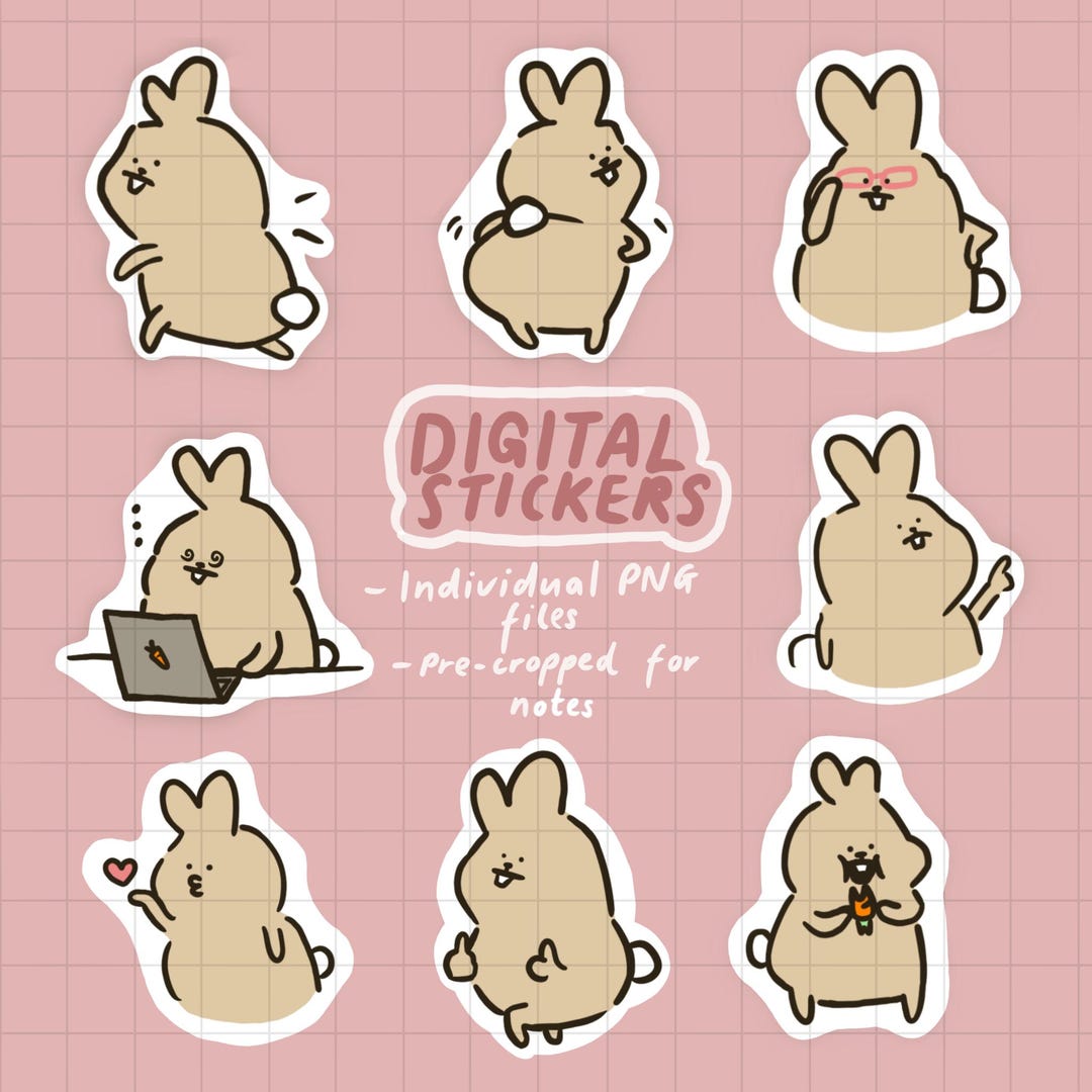 Cute Digital Chibi Stickers | Kawaii Goodnotes Stickers | Rabbit ...