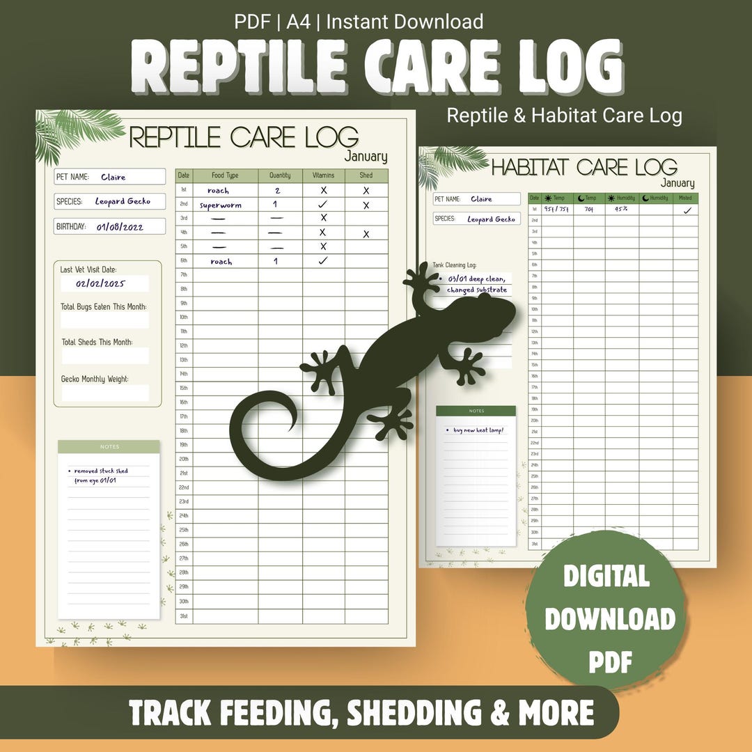 Reptile Care Log & Habitat Tracker | Gecko, Lizard Journal (PDF) - Etsy