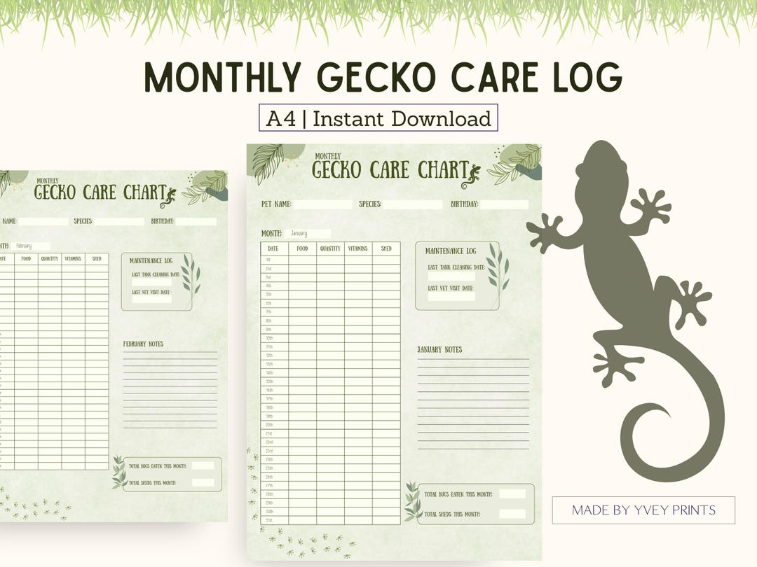 Printable Gecko Care Log | Feeding, Shedding & Cleaning Tracker ...