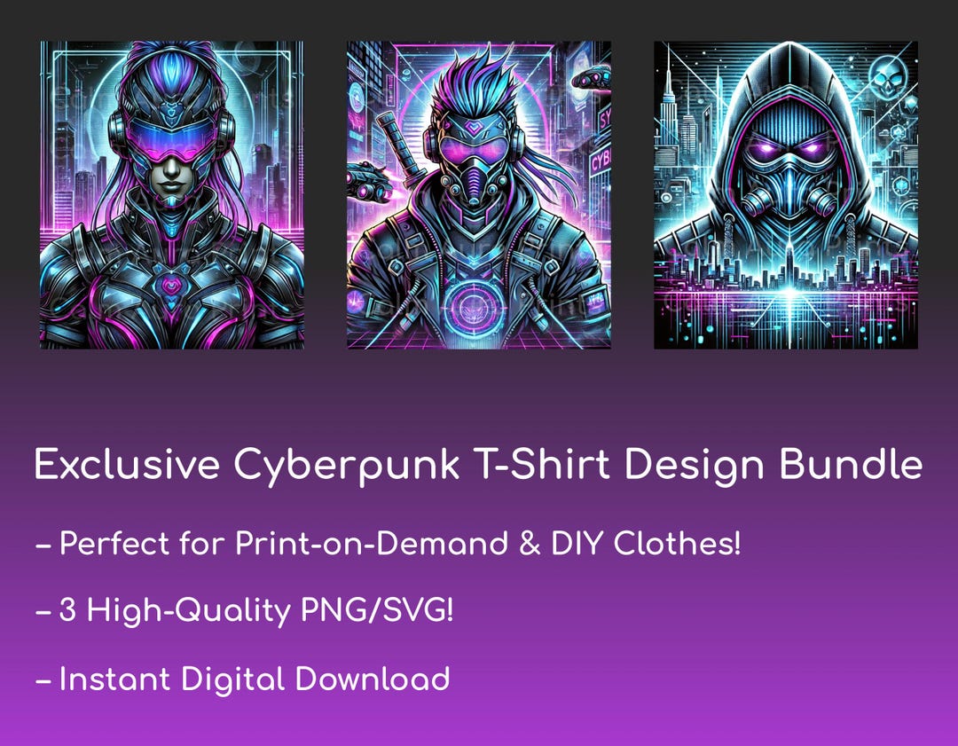 Cyberpunk T-shirt - Design Bundle, Cyber Warrior, Clothing Stickers ...