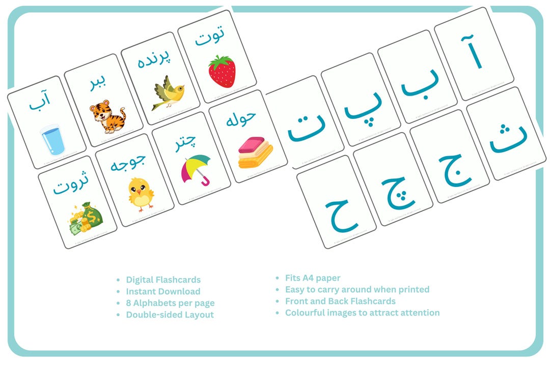Printable Farsi/persian Alphabet Flashcards for Toddlers/preschoolers ...