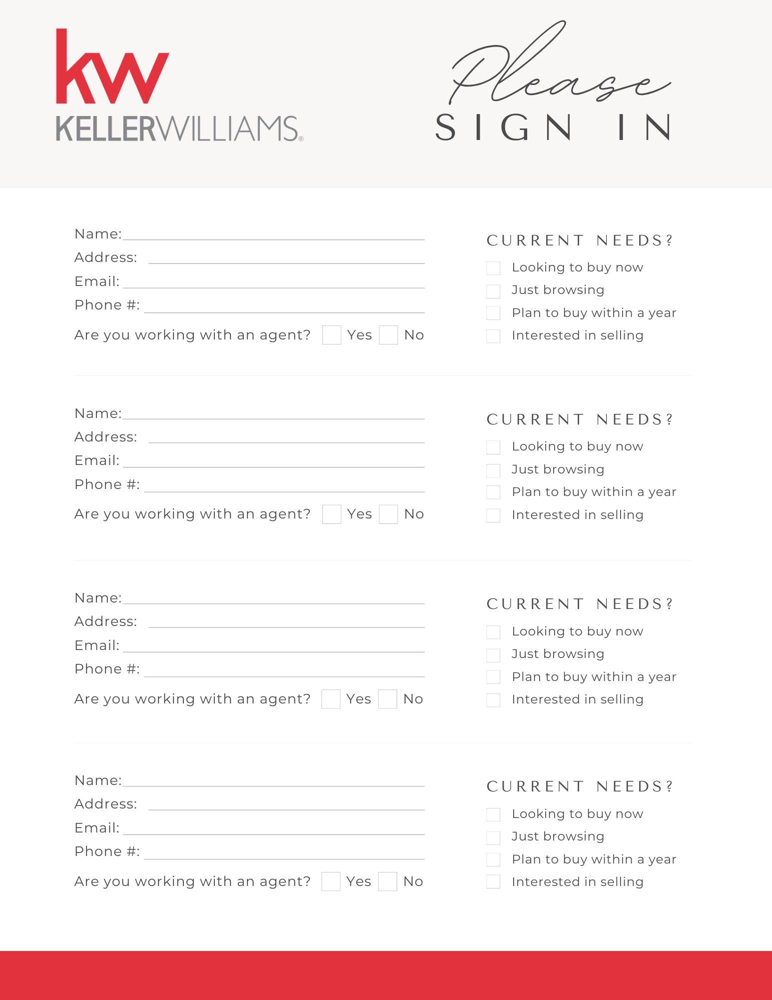 Keller Williams Open House Sign in Sheet - Etsy