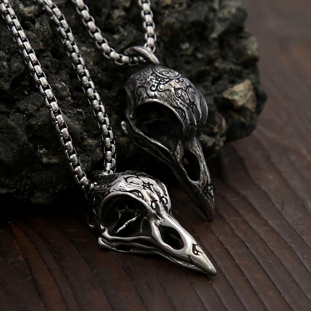 Aolly Silver Raven Skull Necklace | 3D Raven Skull Pendant | Gothic ...