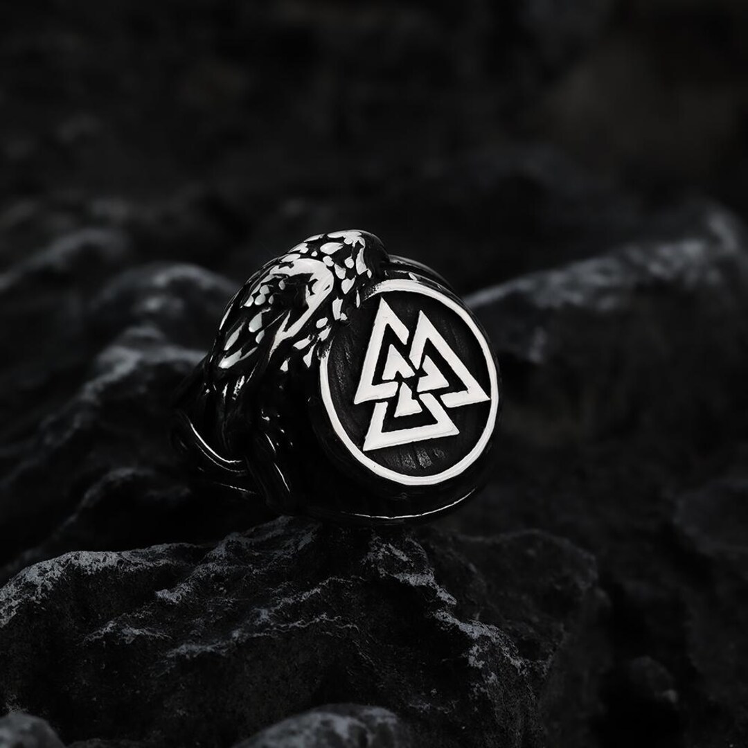 Valknut & Raven Viking Ring | Odin’s Symbol Norse Jewelry | Viking Rune ...