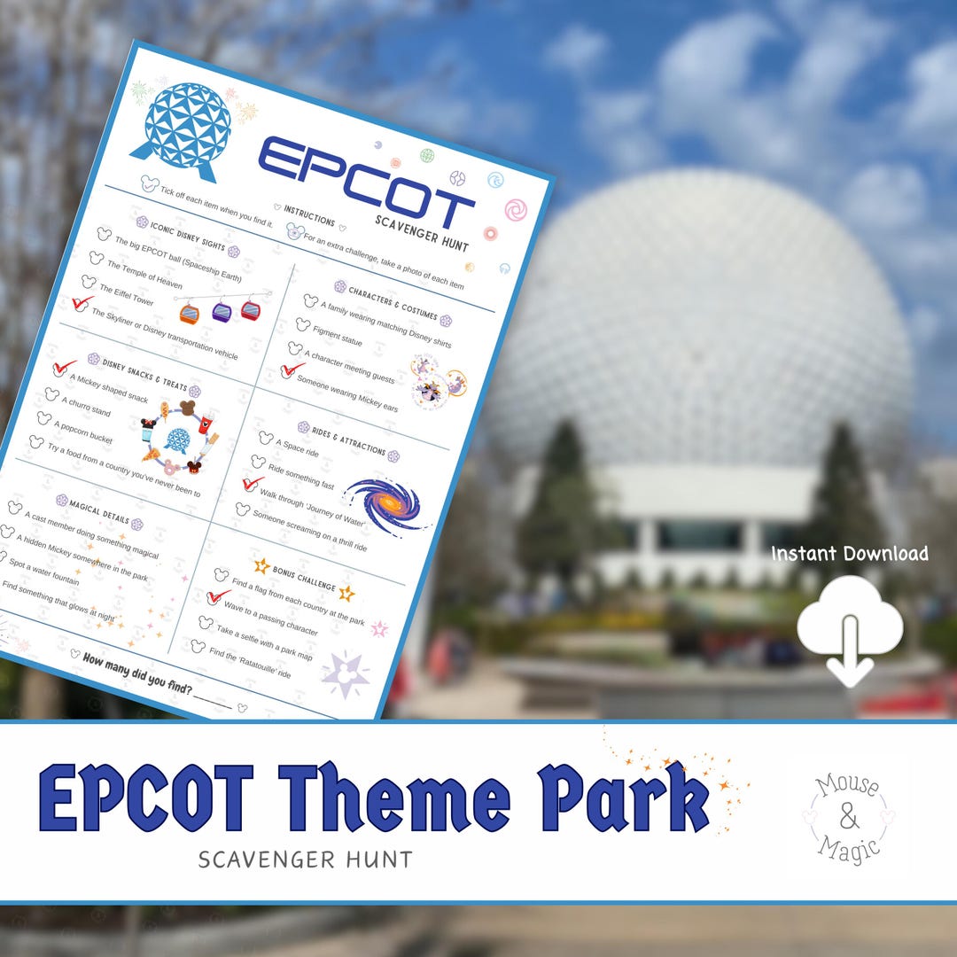 Printable Epcot Scavenger Hunt: Disney World Family Vacation Game ...