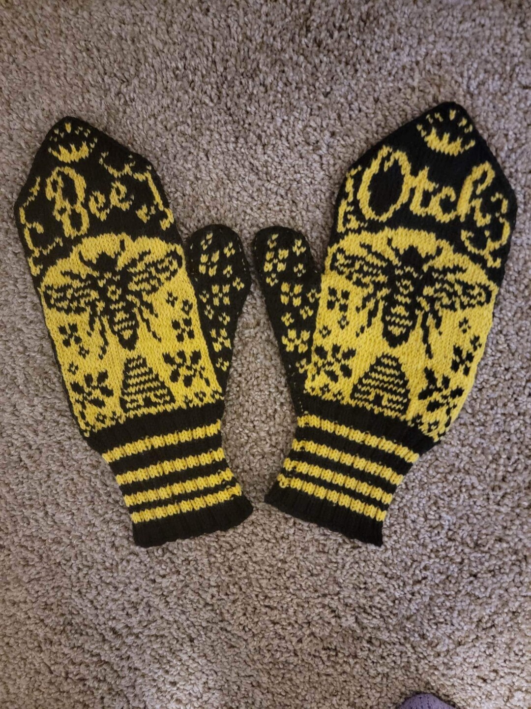 Hand Knitted Bee-otch Mitts - Etsy