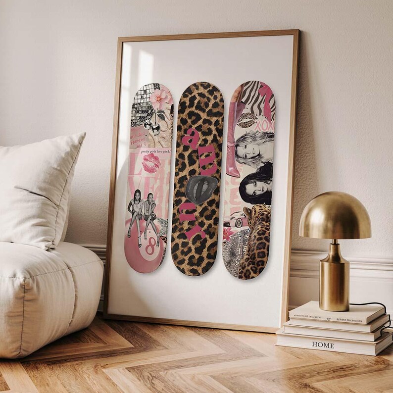 Trendy Pink Wall Art Set of 6, Retro 8 Ball Poster, Pink Cheetah Print ...