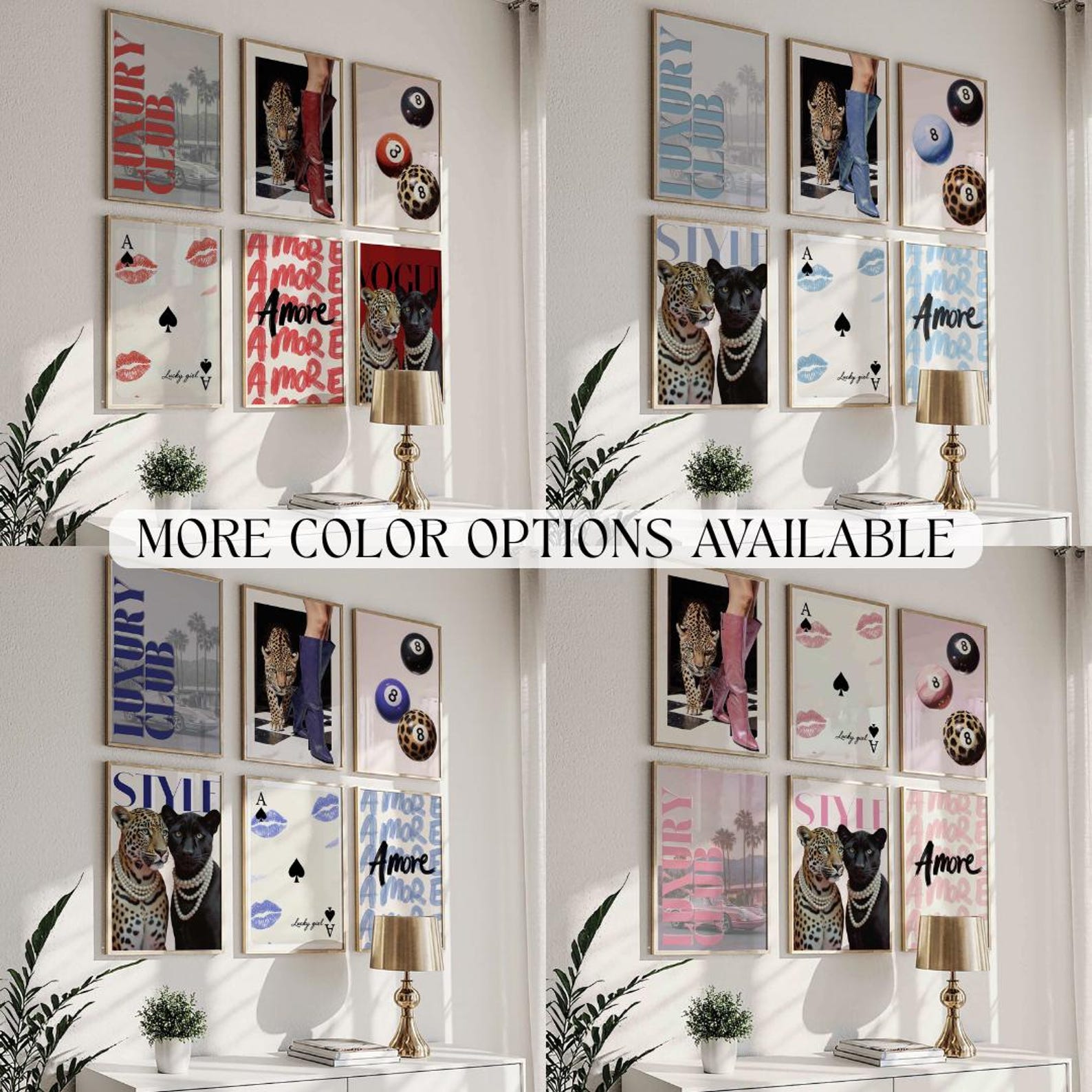 Pink Leopard Wall Art Set Black and White Gallery 6 Trendy Fashion ...