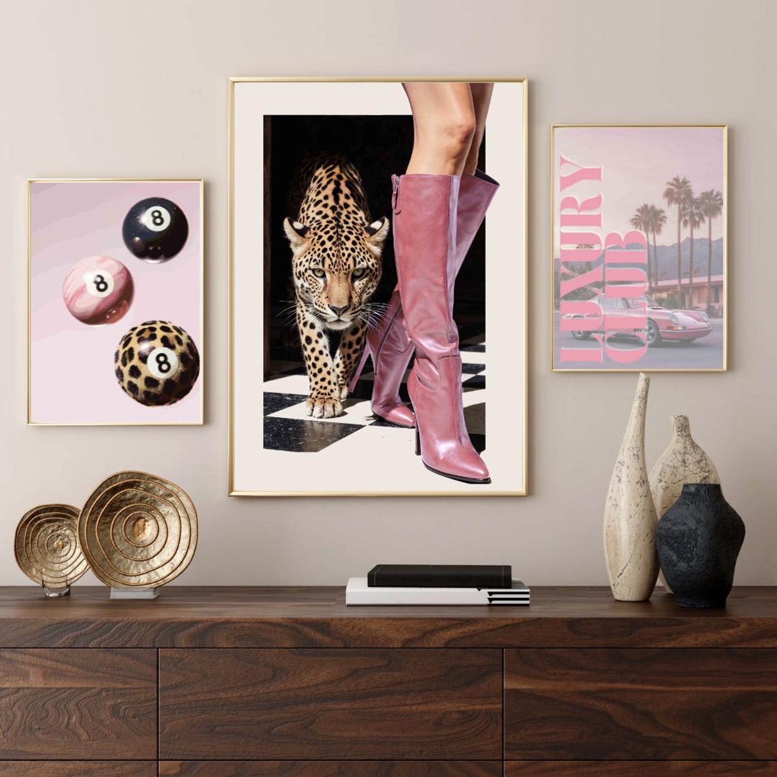 Pink Leopard Wall Art Set Black and White Gallery 6 Trendy Fashion ...