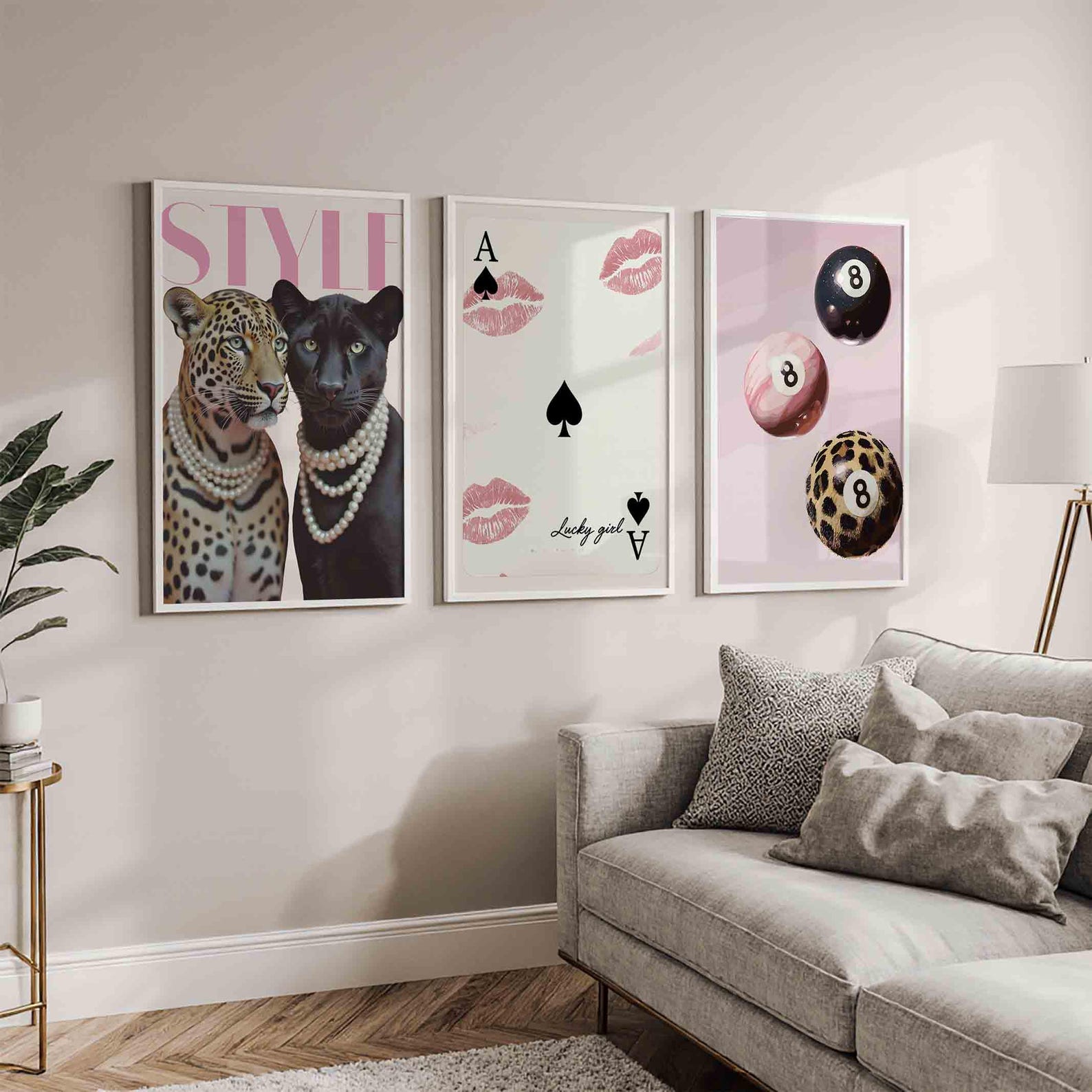 Pink Leopard Wall Art Set Black and White Gallery 6 Trendy Fashion ...