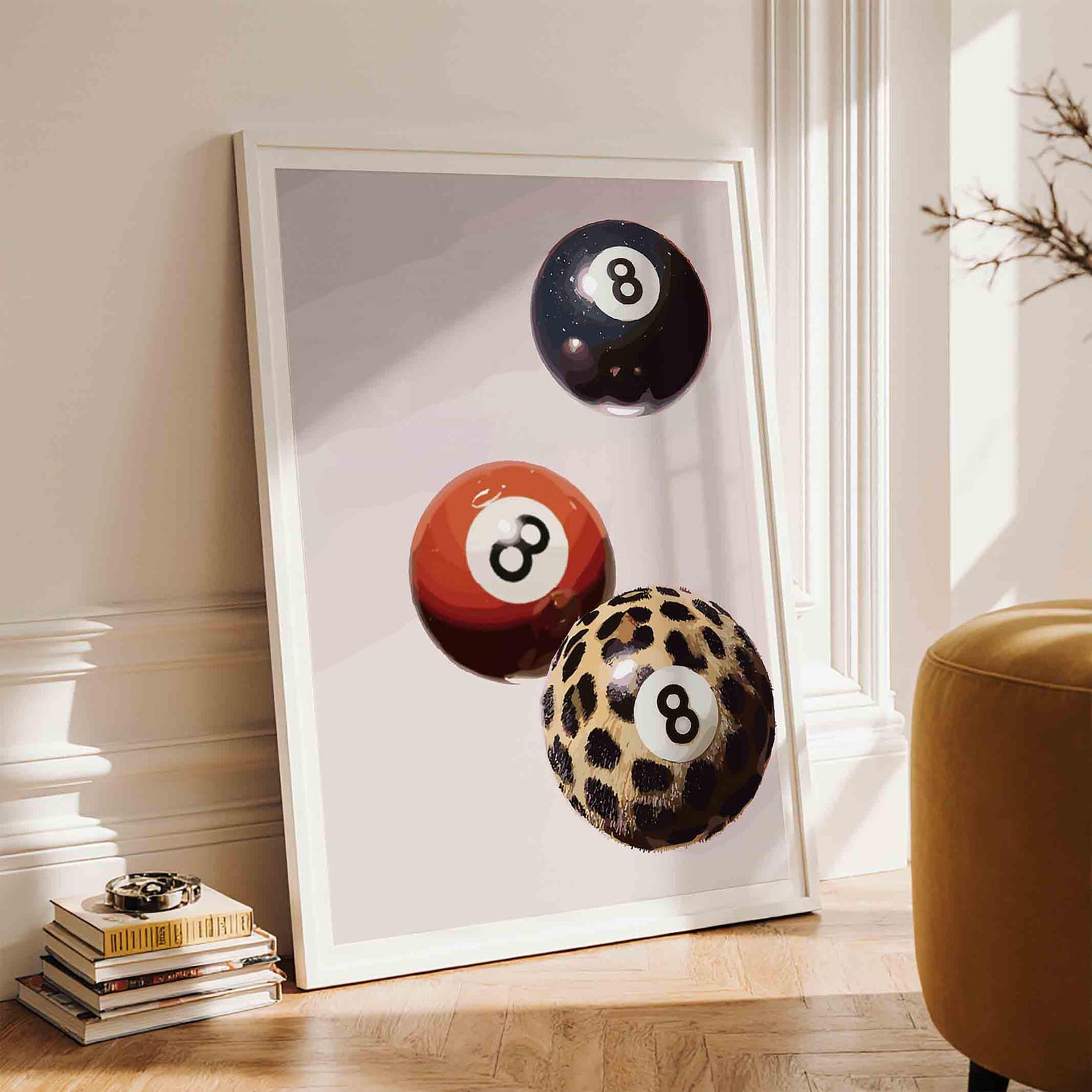 Trendy Red Wall Art Set of 6, Retro 8 Ball Poster, Red Cheetah Print ...