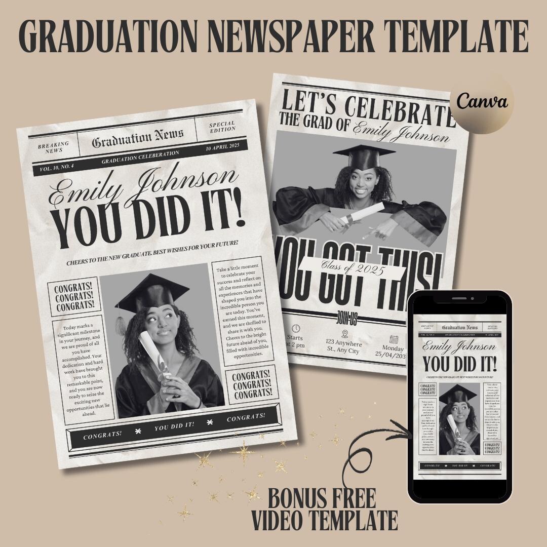 Graduation Party Invite Newspaper Template | Graduation Video ...